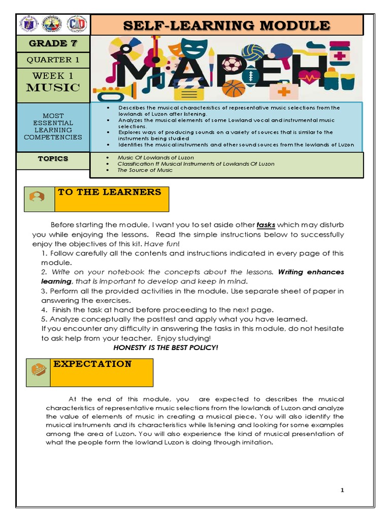 Grade 7 Music: Luzon Module 1 | PDF | Musical Instruments | Sound