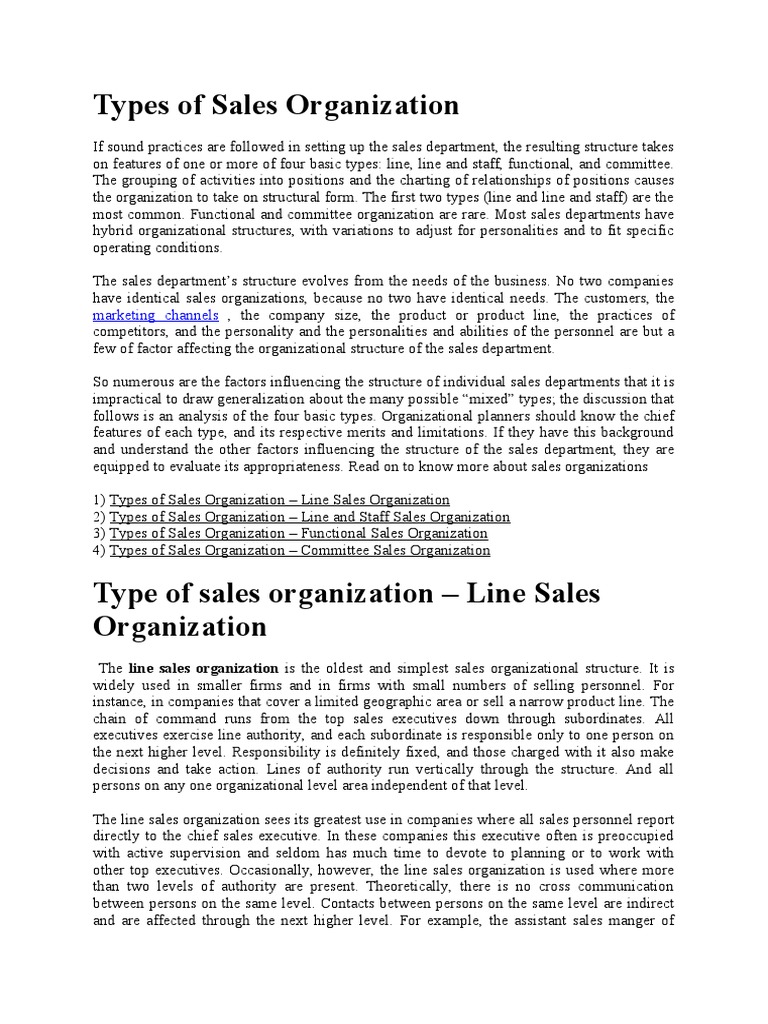 Types of Sales Organizations Explained | PDF | Sales | Policy