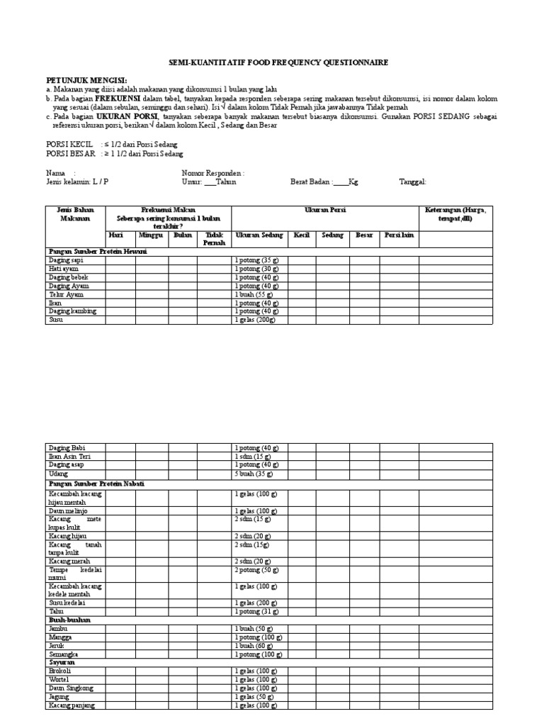 Formulir Semi Kuantitatif FFQ | PDF