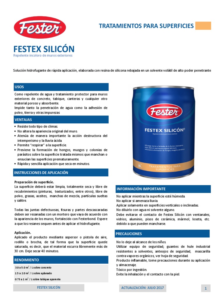 Festex Silicón Fester MX | PDF | Agua | Materiales