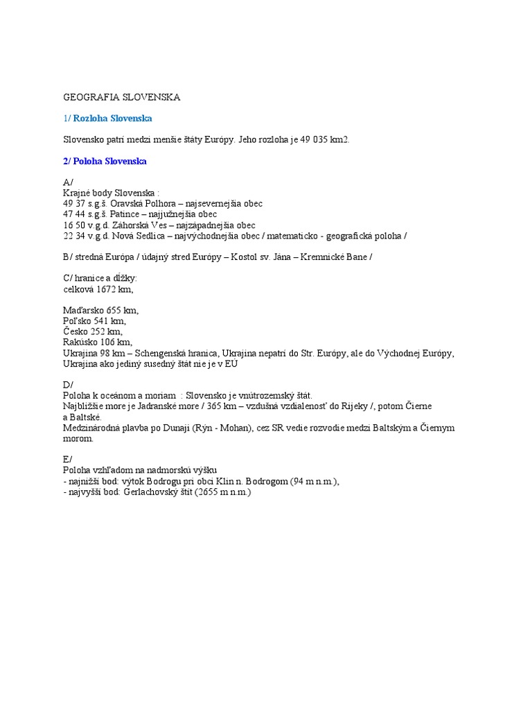 Poloha Slovenska | PDF