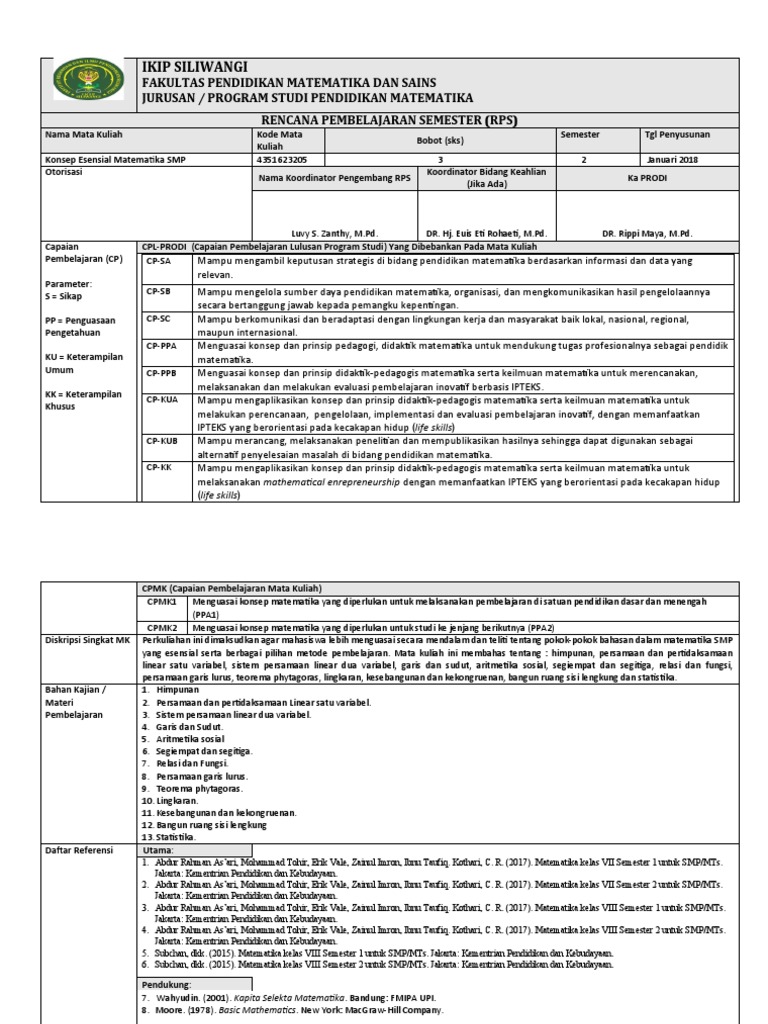 RPS Konsep Essensial SMP 1 | PDF