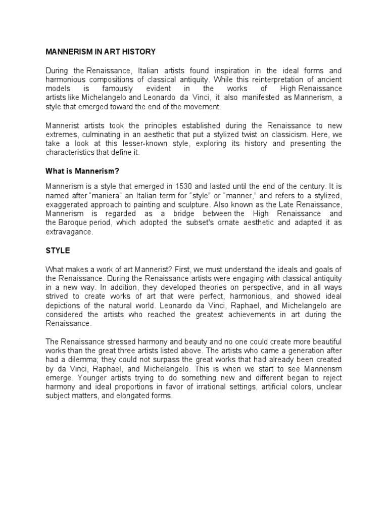 Mannerism in Art History | Download Free PDF | Renaissance | The Arts