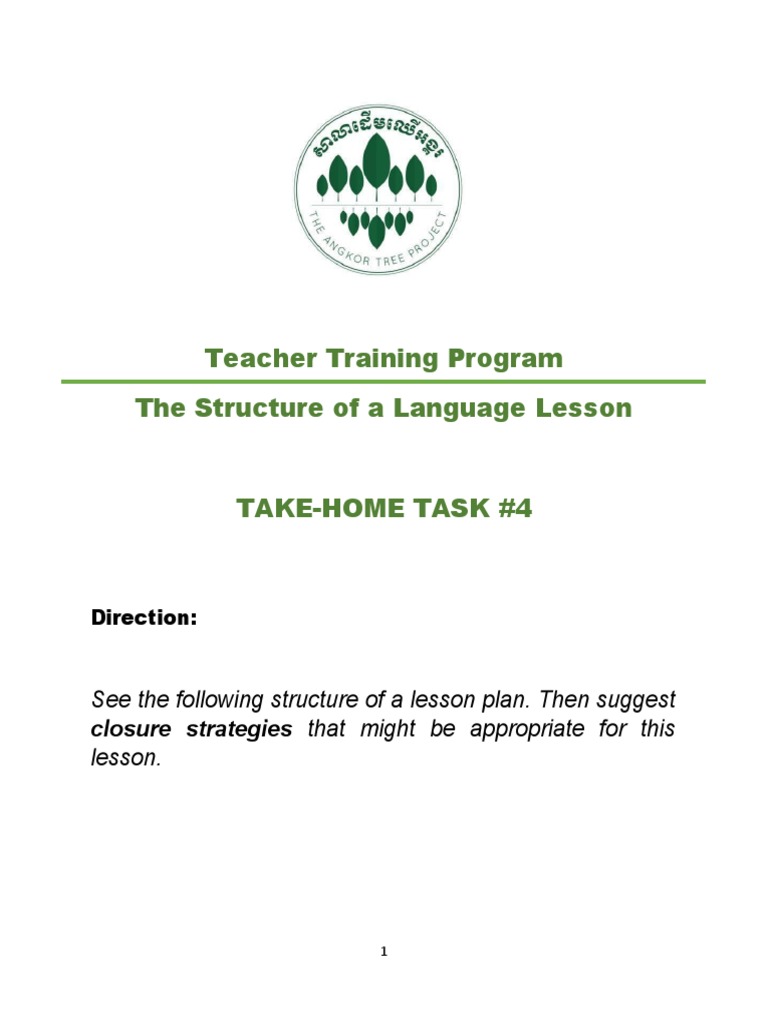 Teacher Training Program The Structure of A Language Lesson Take-Home ...