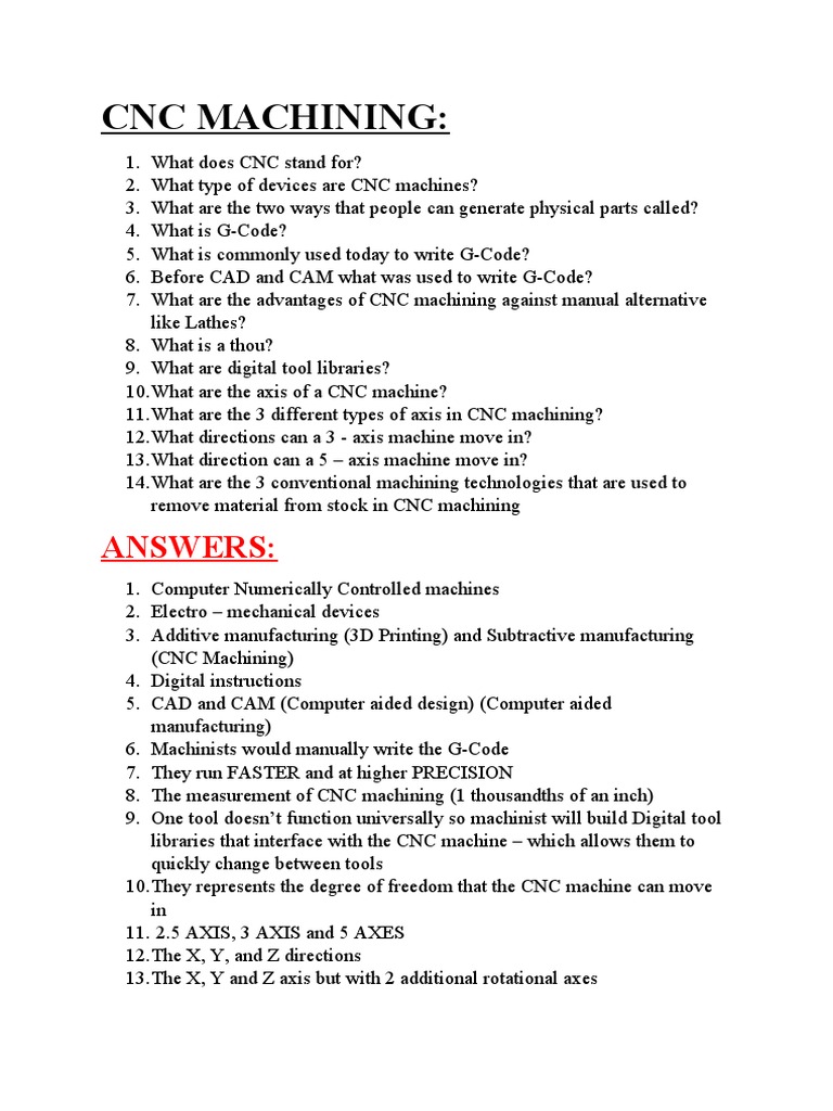 CNC Machining:: Answers | Download Free PDF | Numerical Control | Machining
