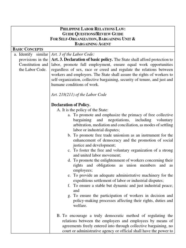 Labor Relations Guide Questions Table | PDF | Employment | Labour Law