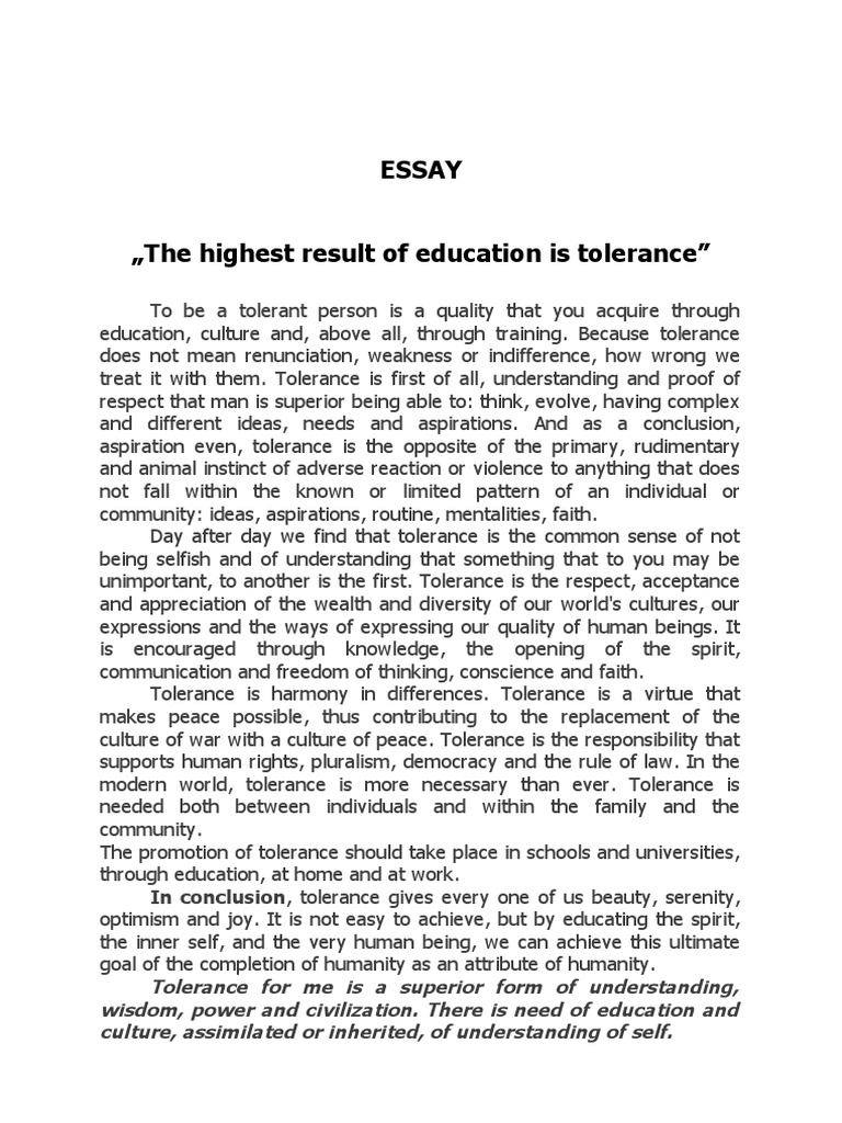 The Highest Result of Education Is Tolerance - Essay by Voicu Maria ...