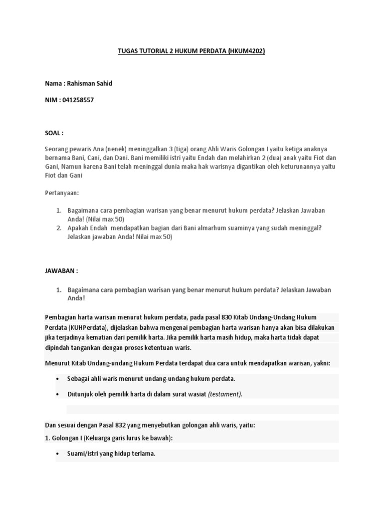 TUGAS TUTORIAL 2 HUKUM PERDATA-dikonversi | PDF