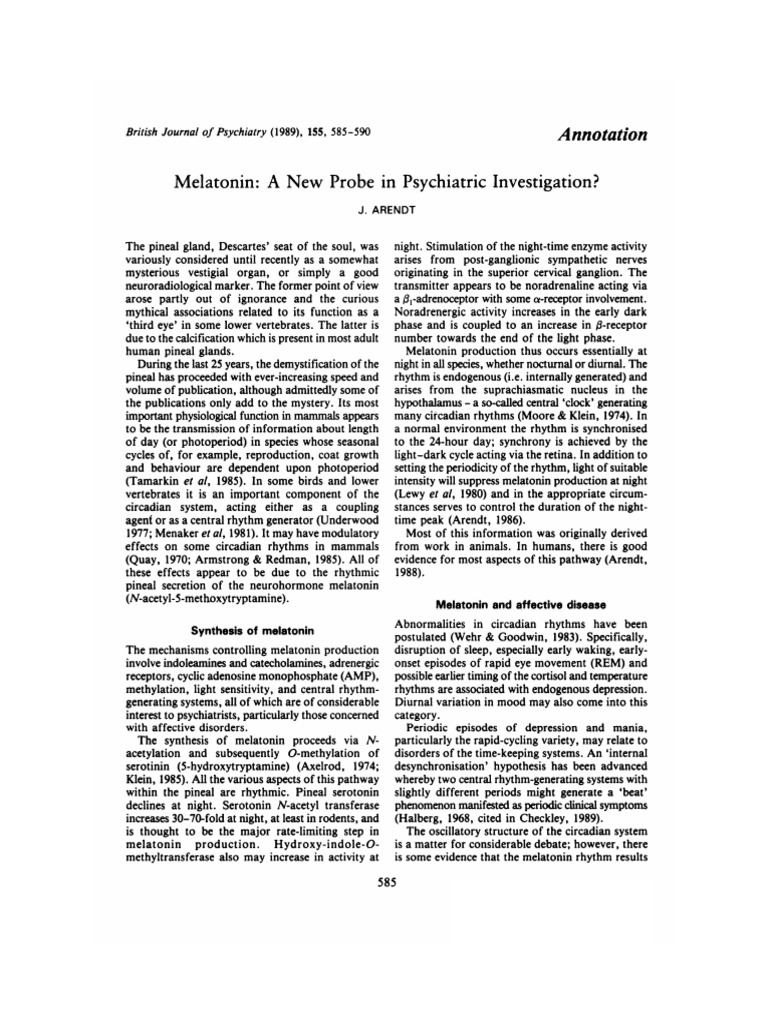 Melatonin: A New Probe in Psychiatric Investigation?: Annotation | PDF ...