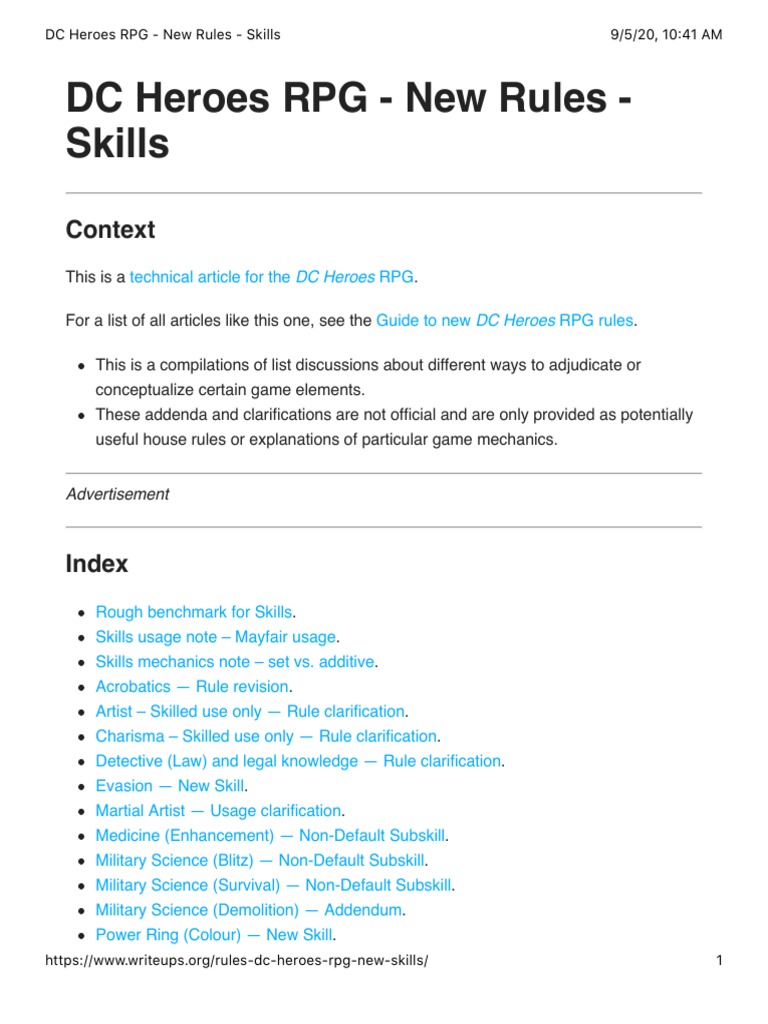 DC Heroes RPG Skills Rule Updates | PDF | The Blitz | Rain