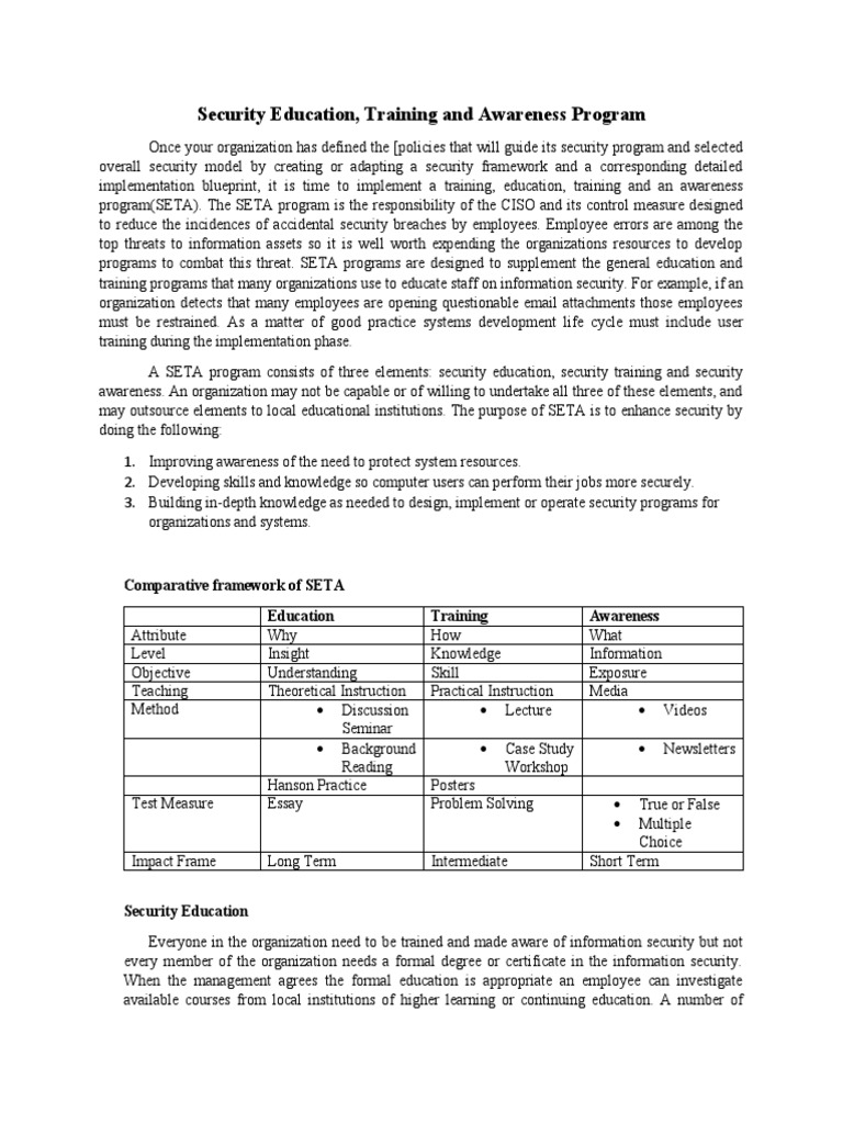 Security Education, Training and Awareness Program | PDF | Information Security | Business