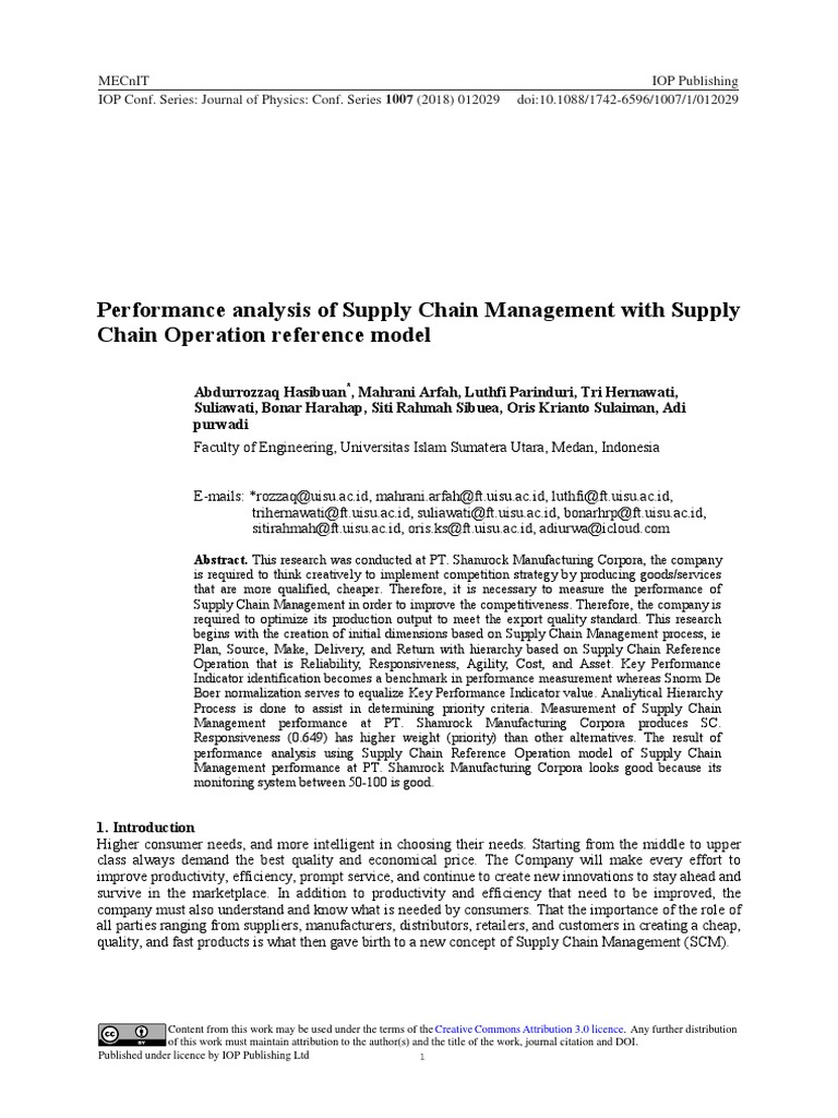 Performance Analysis of Supply Chain Management With Supply Chain ...