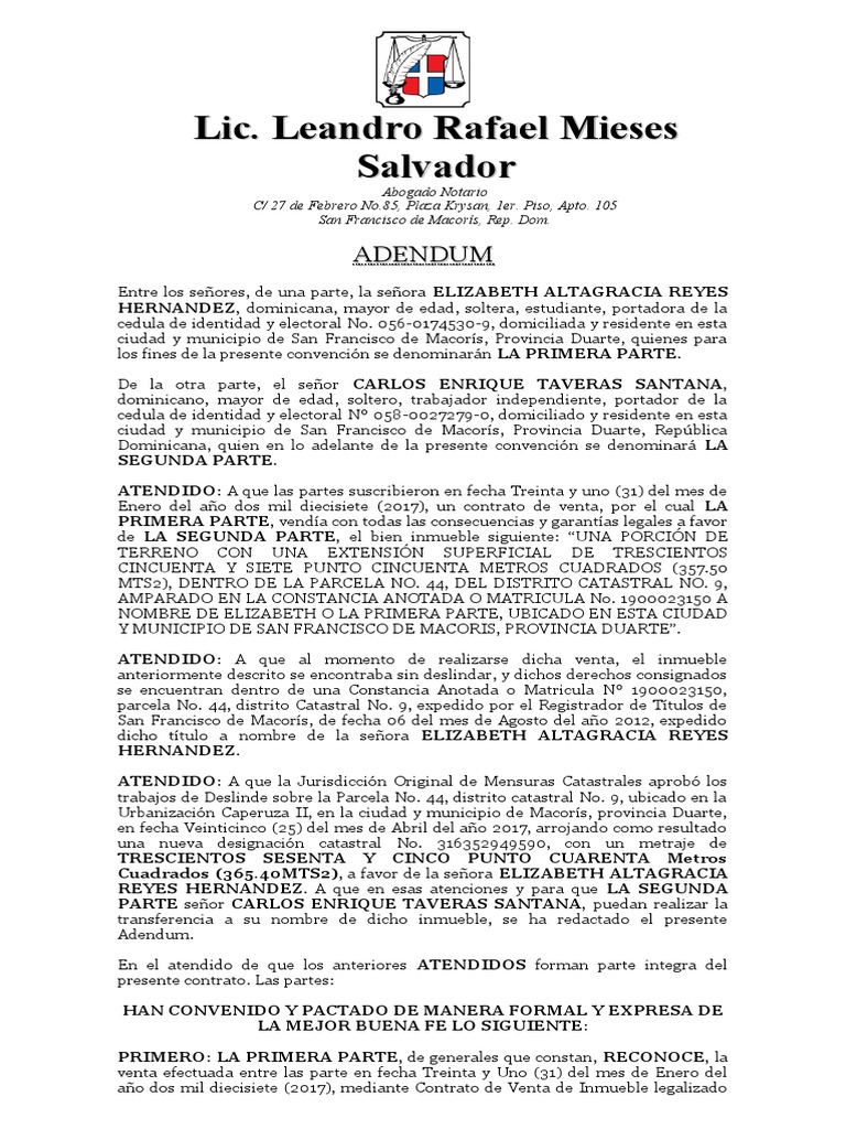 Acto de Adendum-Modelo | PDF | República Dominicana
