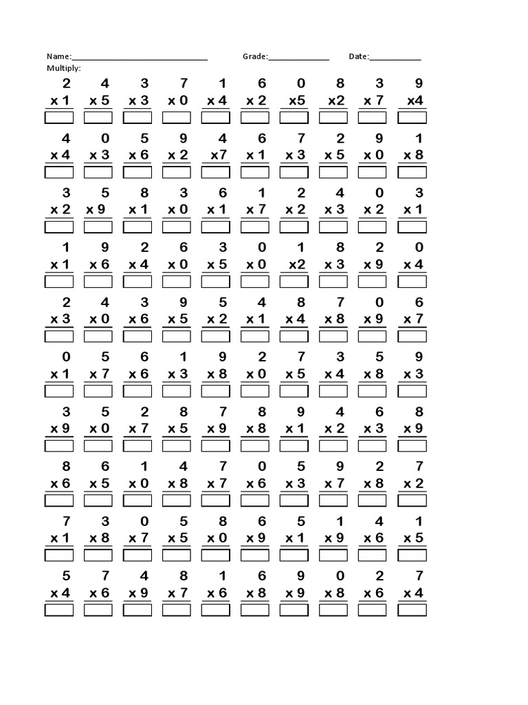 Multiplication Window Card Pre Test | PDF