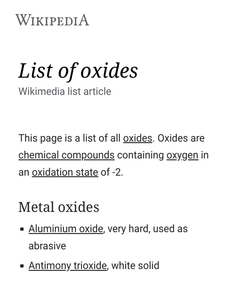 List of Oxides | PDF | Oxide | Nitrogen