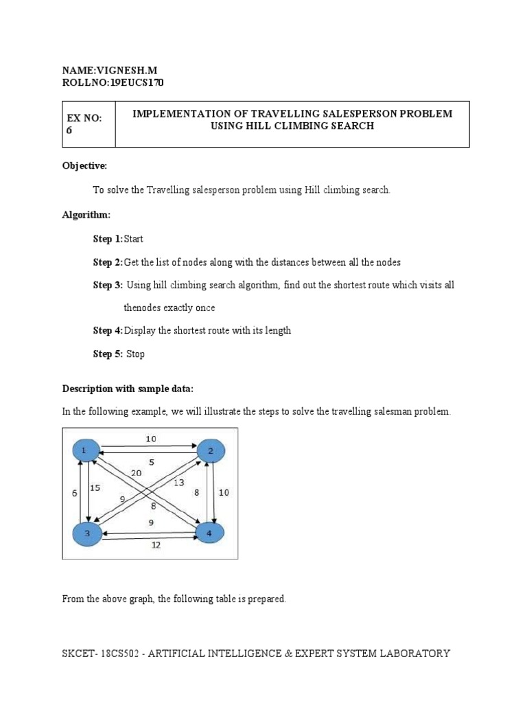 Travelling Salesperson Problem Using Hill Climbing Search | PDF ...