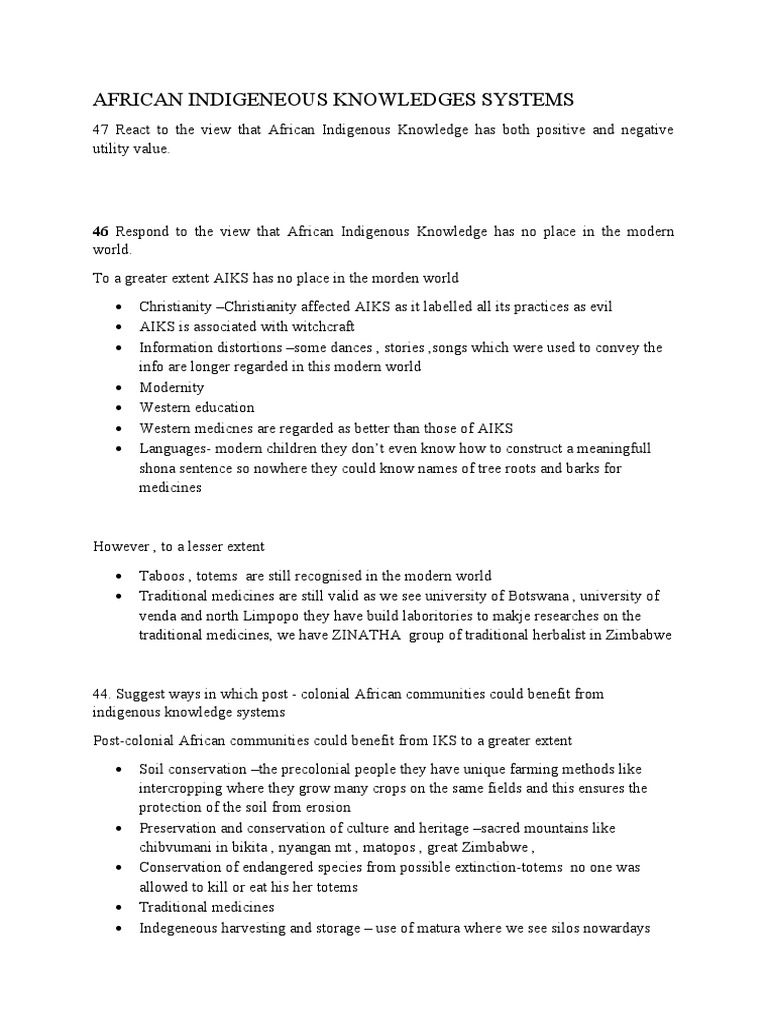 African Indigenous Knowledge Systems: Evaluating Perspectives on the ...