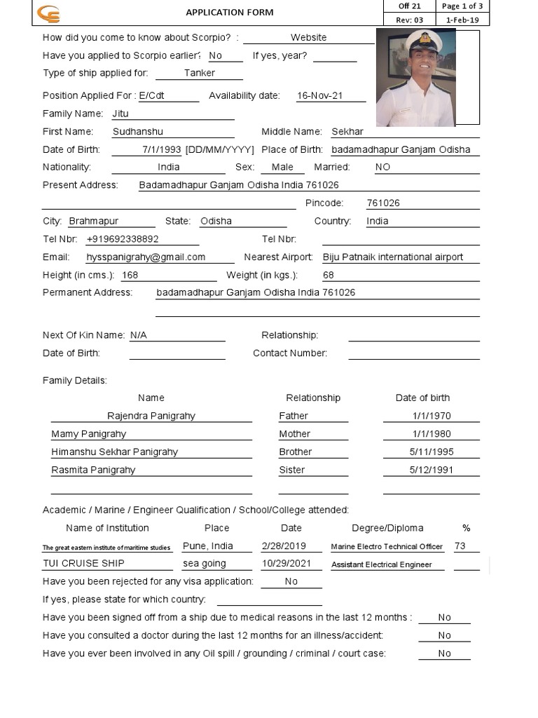 Great Eastern Maritime Application Form | PDF | Oil Tanker | Water ...