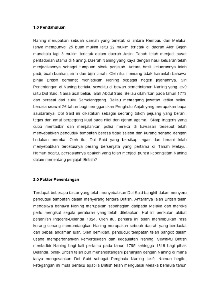 Penentangan Dol Said Mempertahankan Naning | PDF