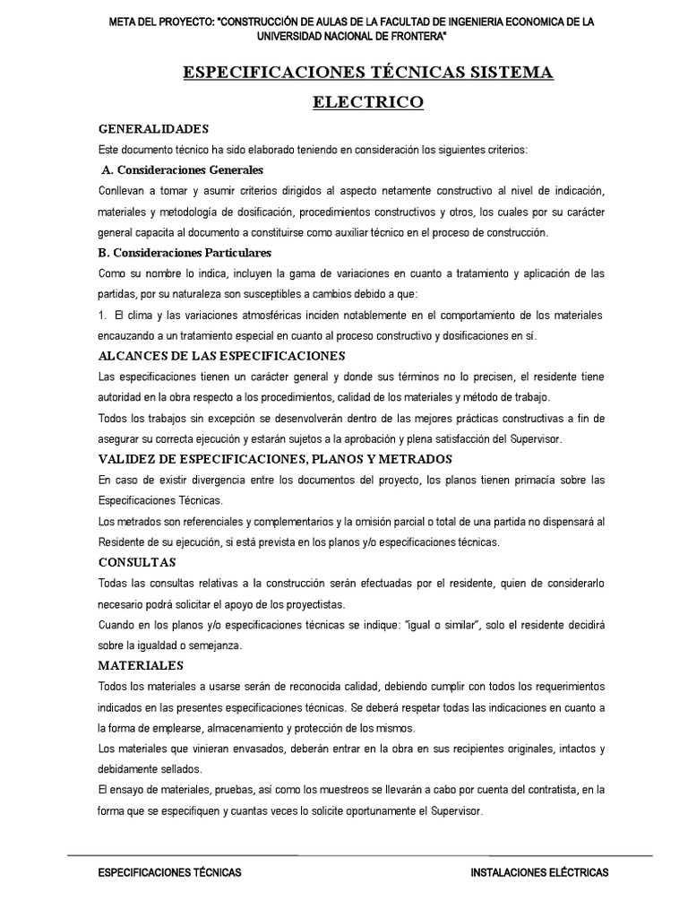 Especificaciones Tecnicas - Inst. Electricas Econom | PDF | Cableado eléctrico | Aislador ...