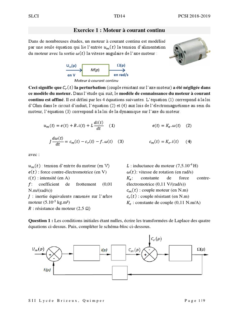 Exercice 1 - Moteur À Courant Continu | PDF | Gouverne | Aérospatiale