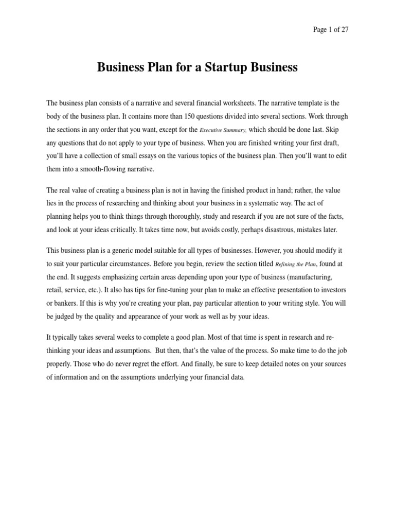 Business Plan For A Startup Business: Executive Summary | PDF | Balance ...