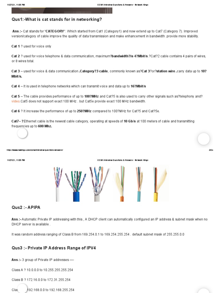 CCNA Interview Questions & Answers - Network Kings | PDF | Computer Network | Internet Protocol ...