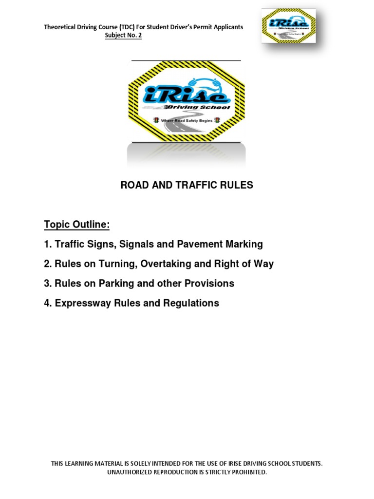 TDC: Road and Traffic Rules Guide | PDF | Traffic | Intersection (Road)