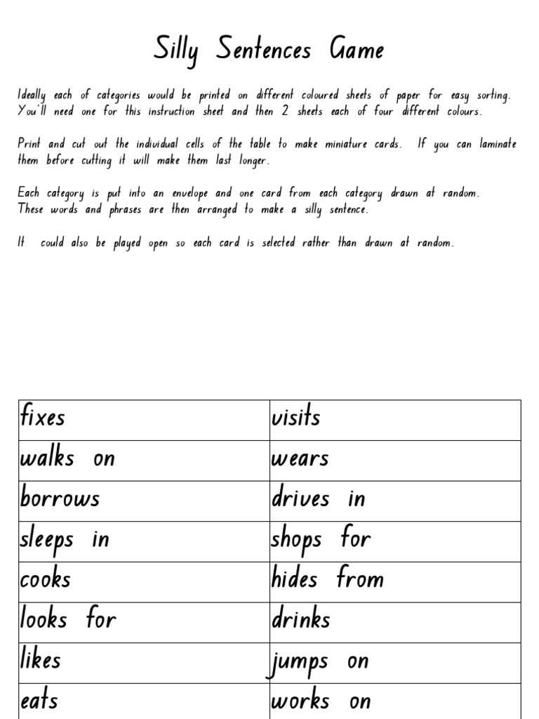 Silly Sentences Game | PDF