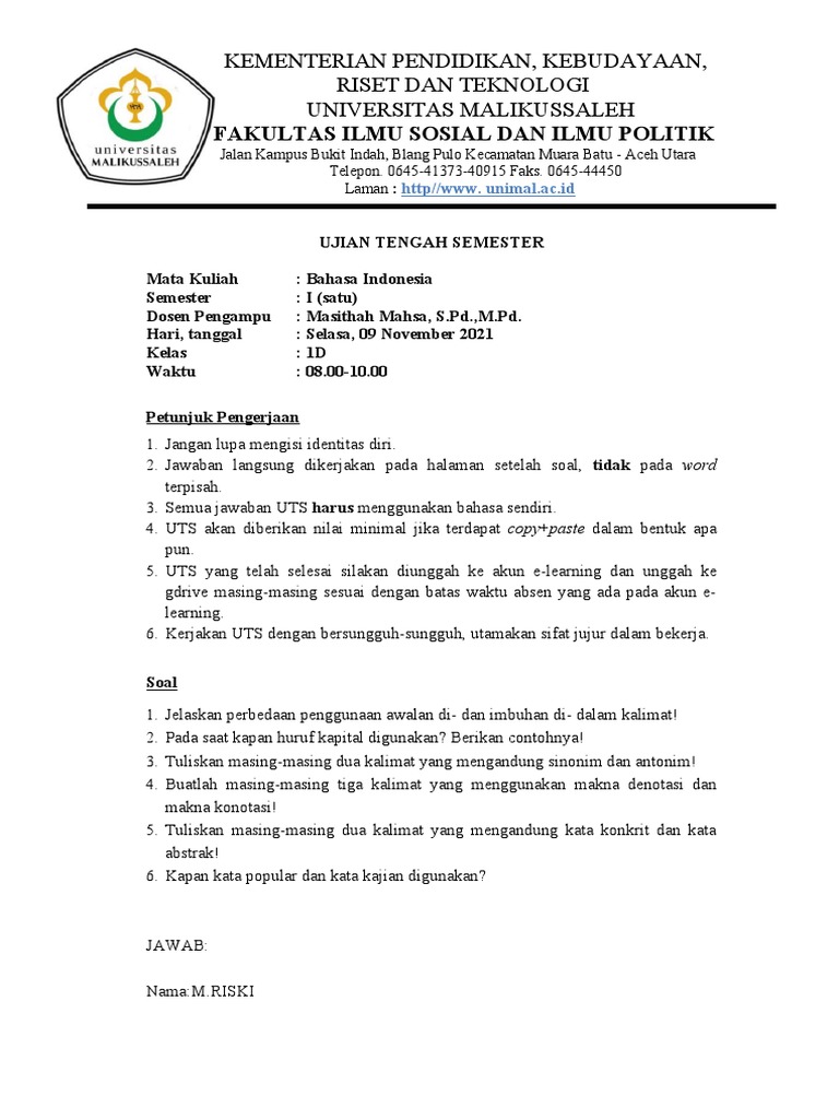 Uts (2) Contoh | PDF