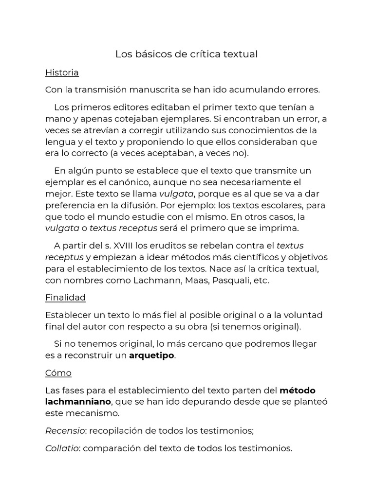 Fundamentos de la Crítica Textual | PDF | Crítica textual | Escritura