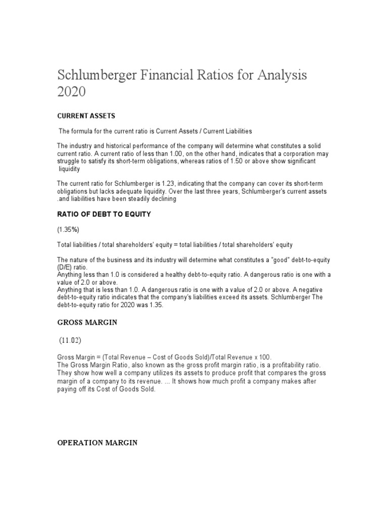 Schlumberger Financial Ratios For Analysis 2020: Current Assets | PDF ...