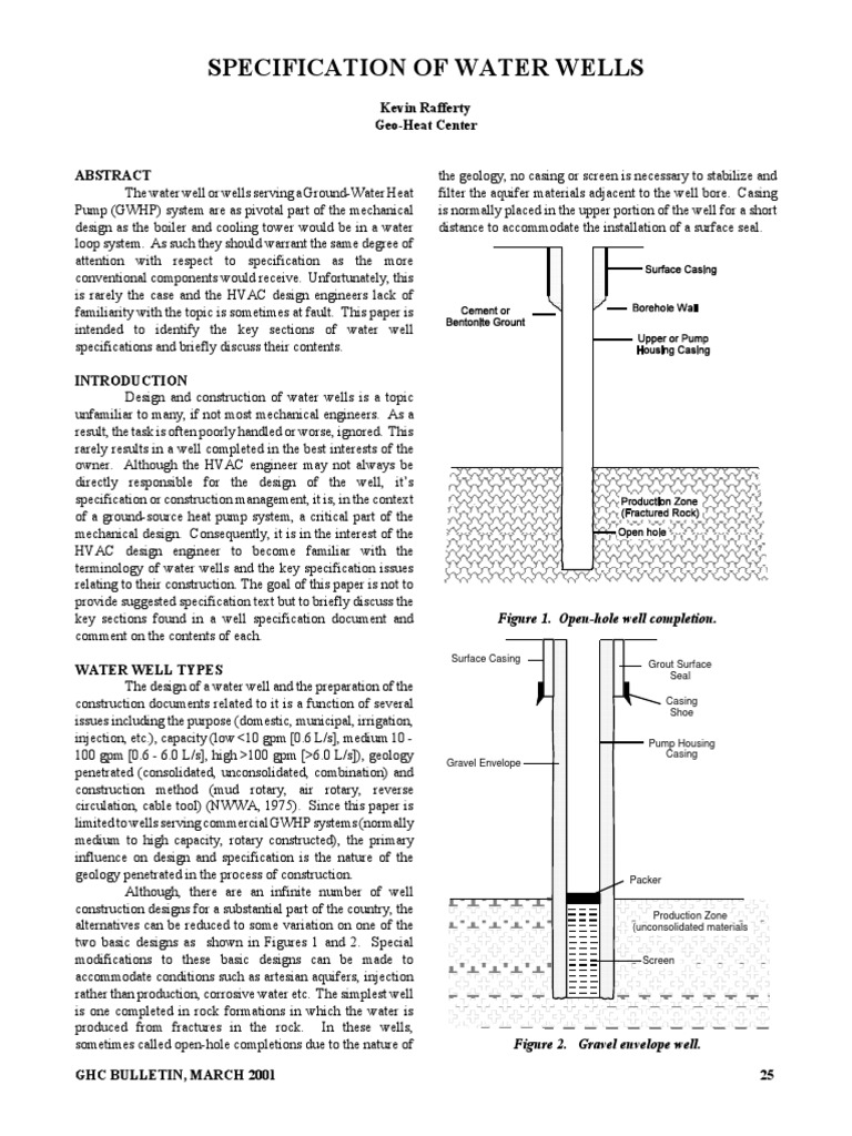 Specification of Water Wells | PDF | Casing (Borehole) | Drilling Rig
