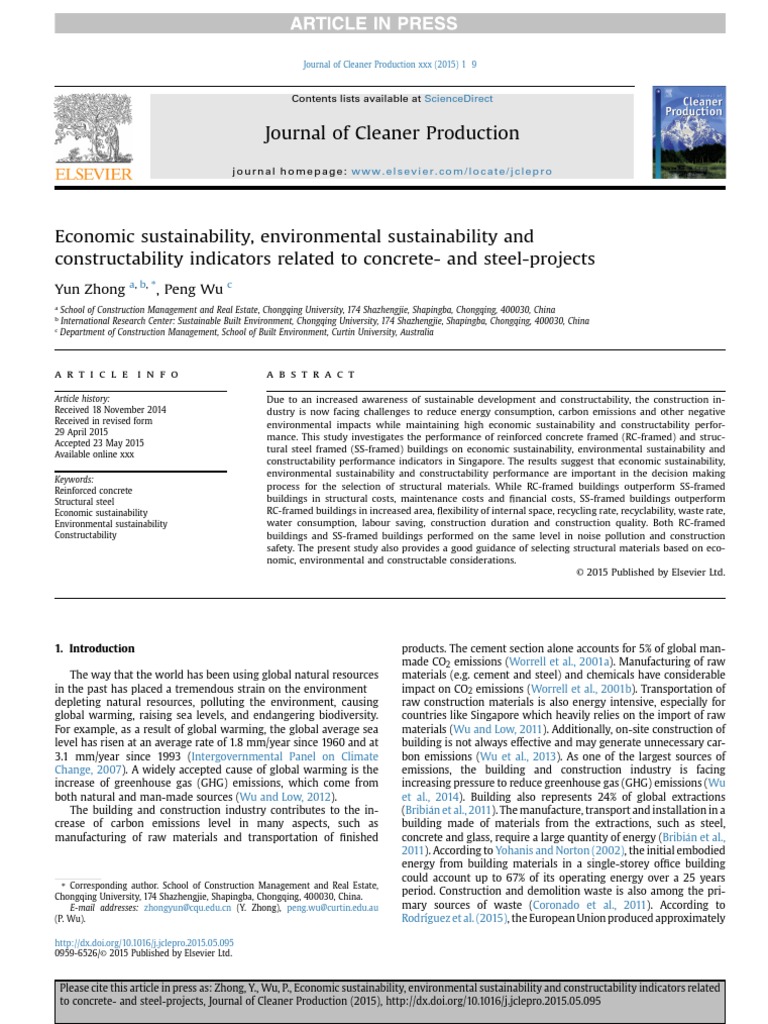 Journal of Cleaner Production: Yun Zhong, Peng Wu | PDF ...