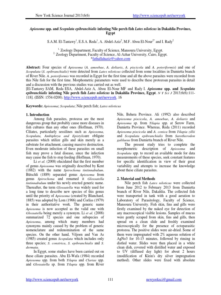 Apiosoma SPP and Scopulata Epibranchialis Infestin | PDF | Biology