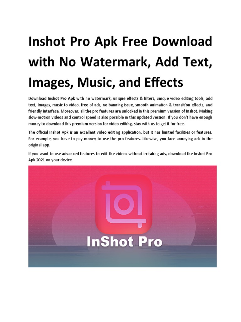 Inshot Pro Apk - Latest Version in 2021 | PDF | Ios | Android ...
