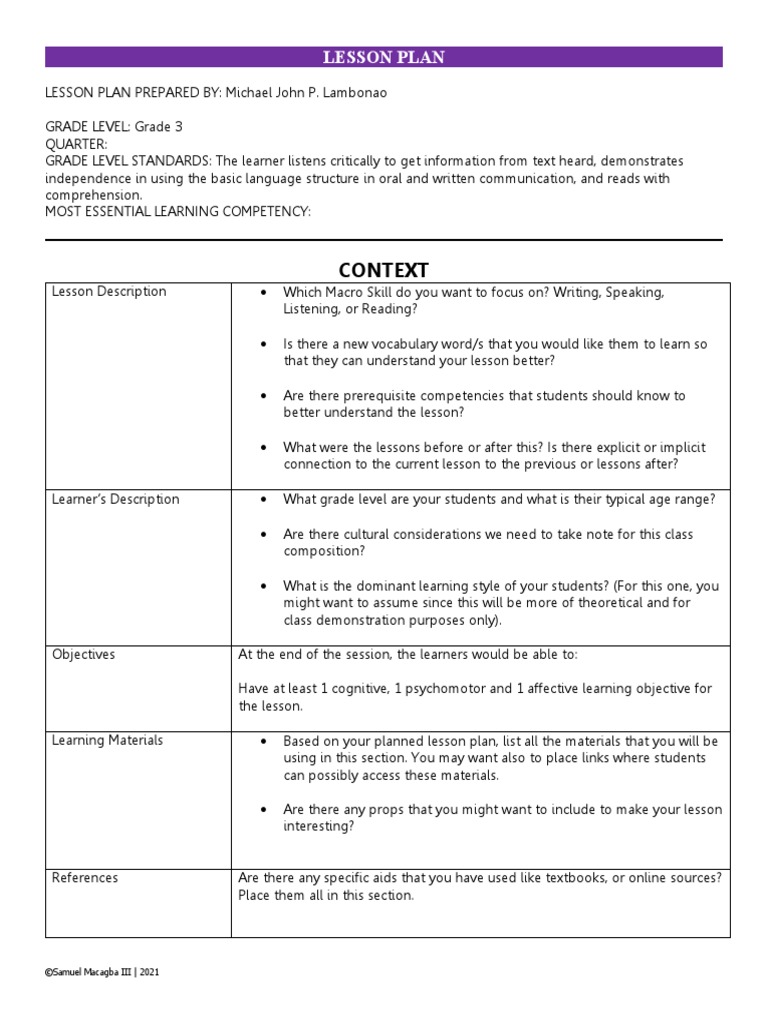 Lesson Plan Template WITH STEPS | PDF | Lesson Plan | Motivational