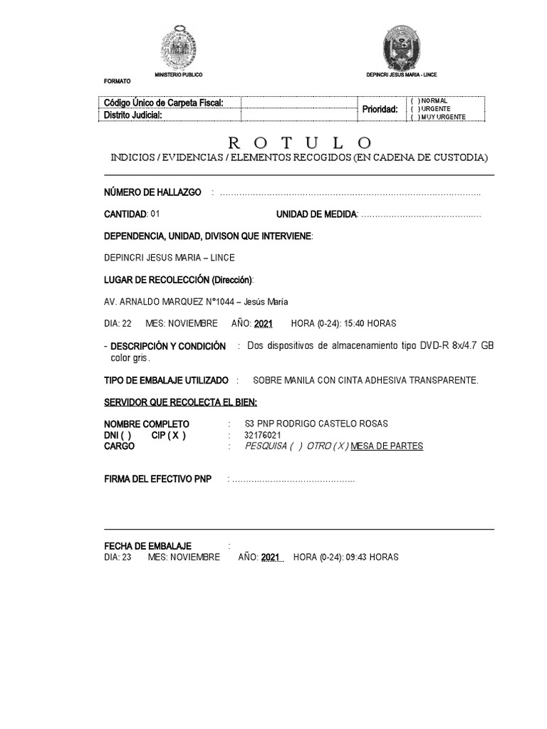Rotulo - Cadena de Custodia | PDF
