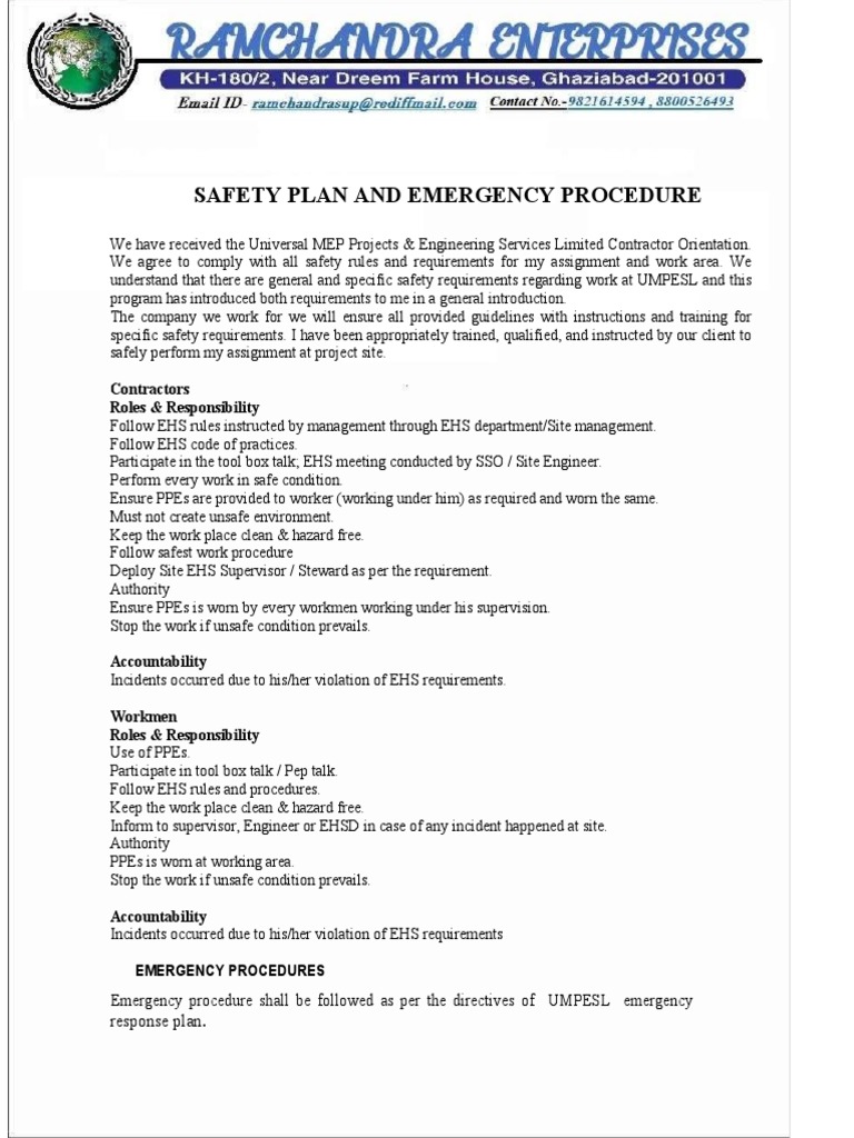 Emergency Responce Plan and Safety Plan Ram Chandra Enterprise | PDF ...