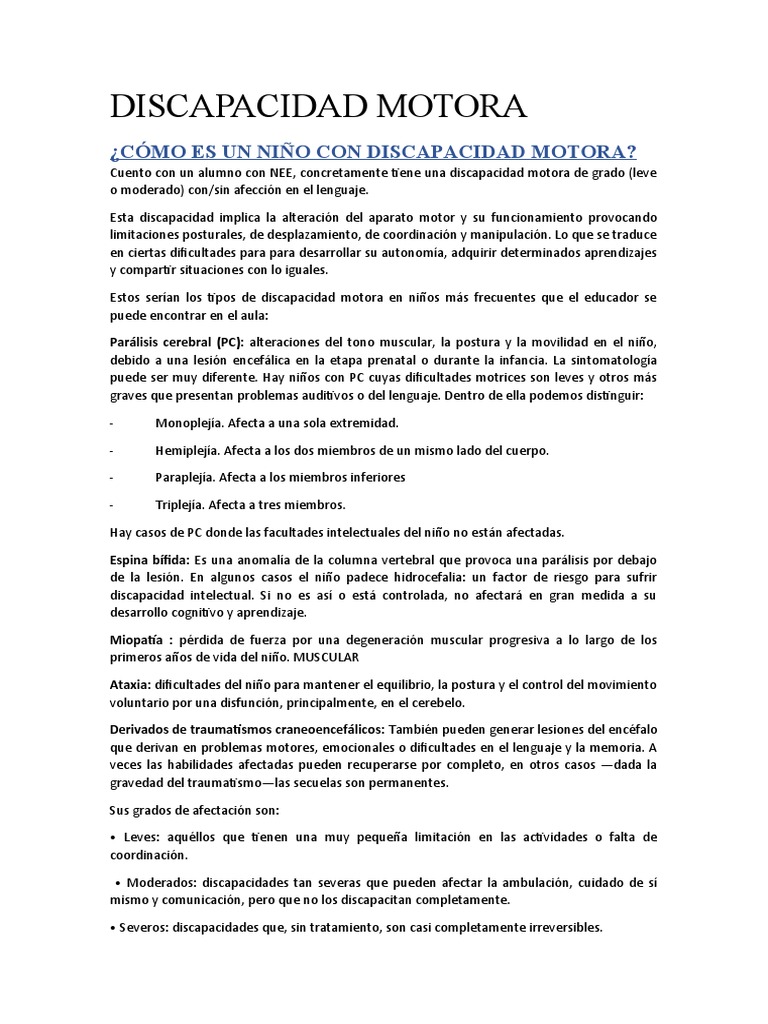 Discapacidad Motora | PDF | Salón de clases | Invalidez
