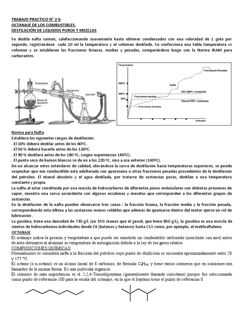 Octanaje y Destilación de Combustibles | PDF | Gasolina | Química