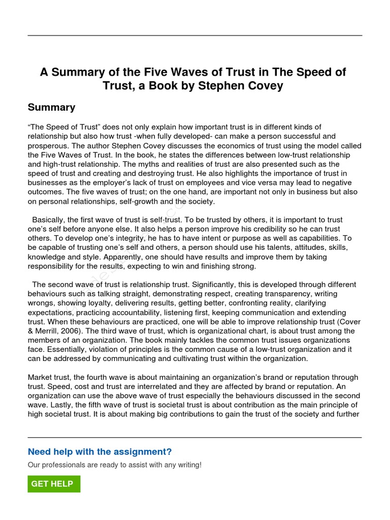 A Summary of The Five Waves of Trust in The Speed of Trust A Book by ...