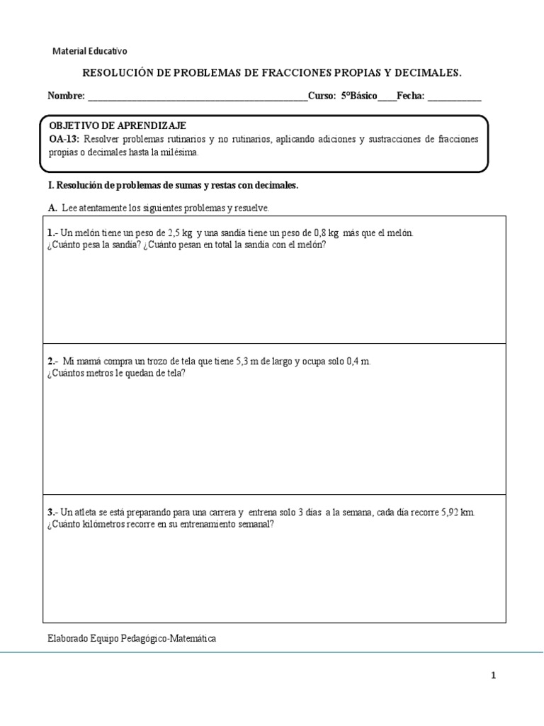 OA - 13 Quinto Básico - Matemática | PDF