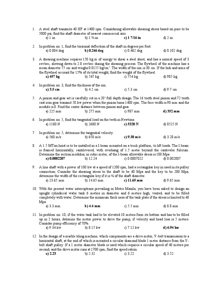 Shaft Diameter and Torsional Deflection Calculation | PDF | Belt ...