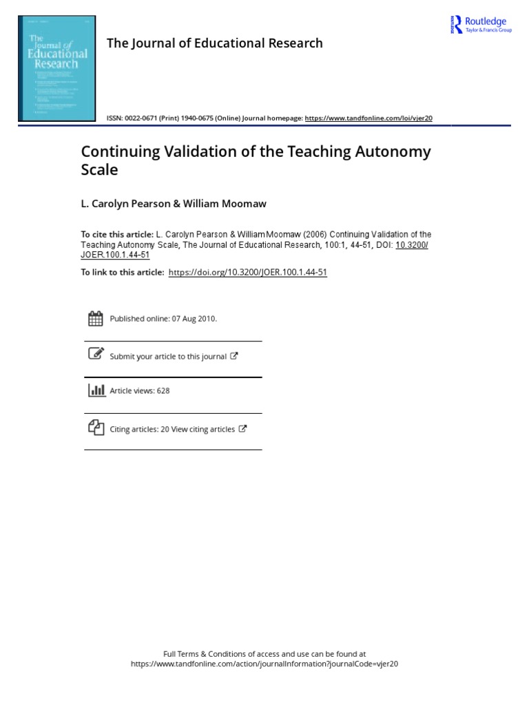 Continuing Validation of The Teaching Autonomy Scale | PDF ...