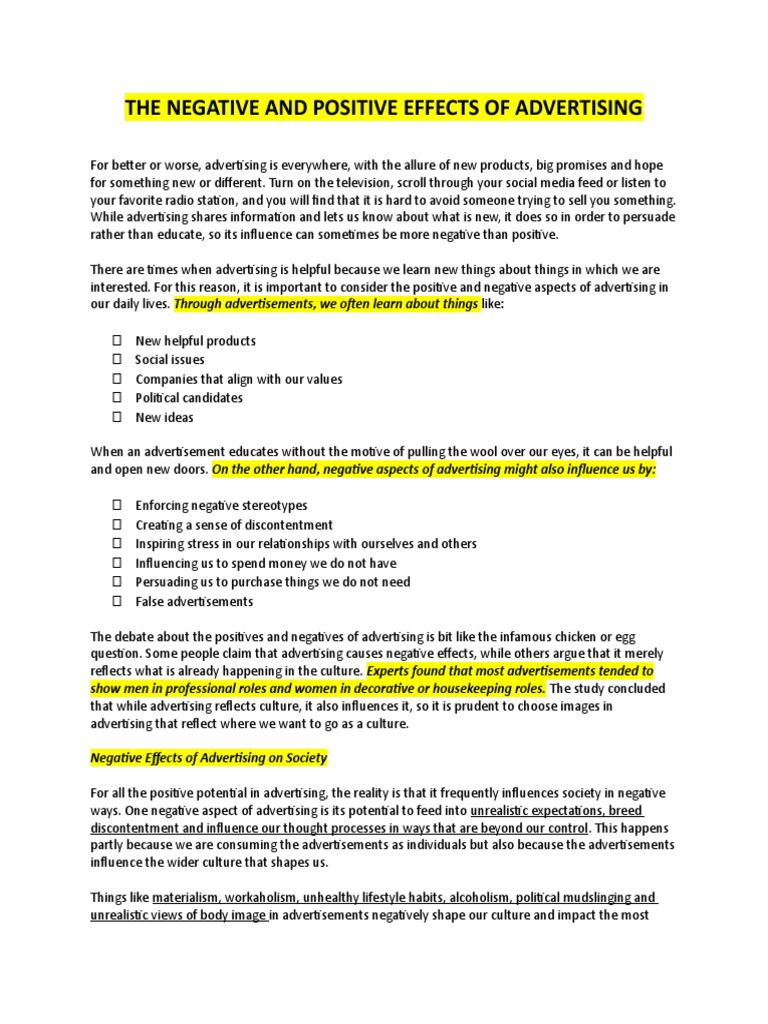 The Negative and Positive Effects of Advertising | PDF | Advertising ...
