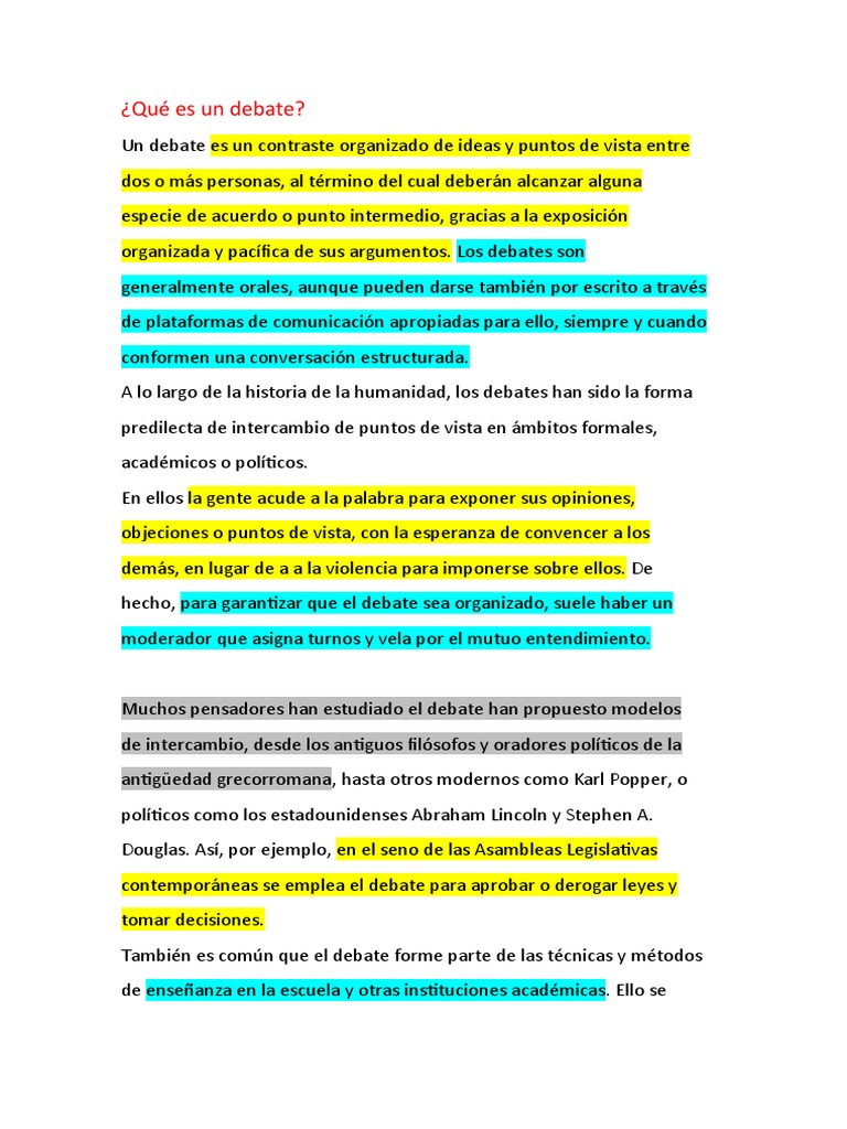 Qué es un debate y sus características | PDF