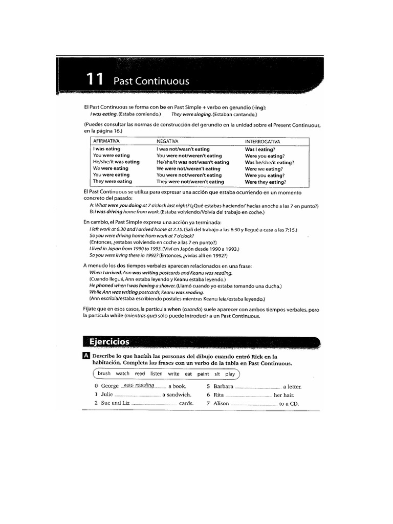 Past Continuous 3rd (Unit 1) | PDF