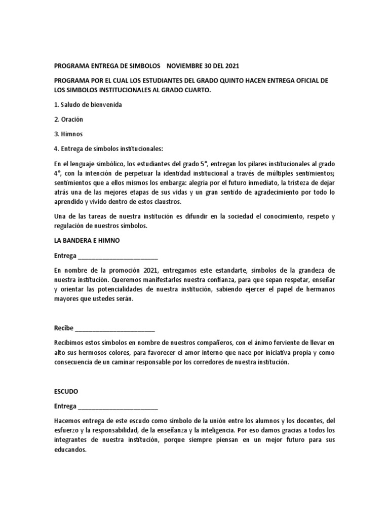 Programa Entrega de Simbolos 2021 | PDF