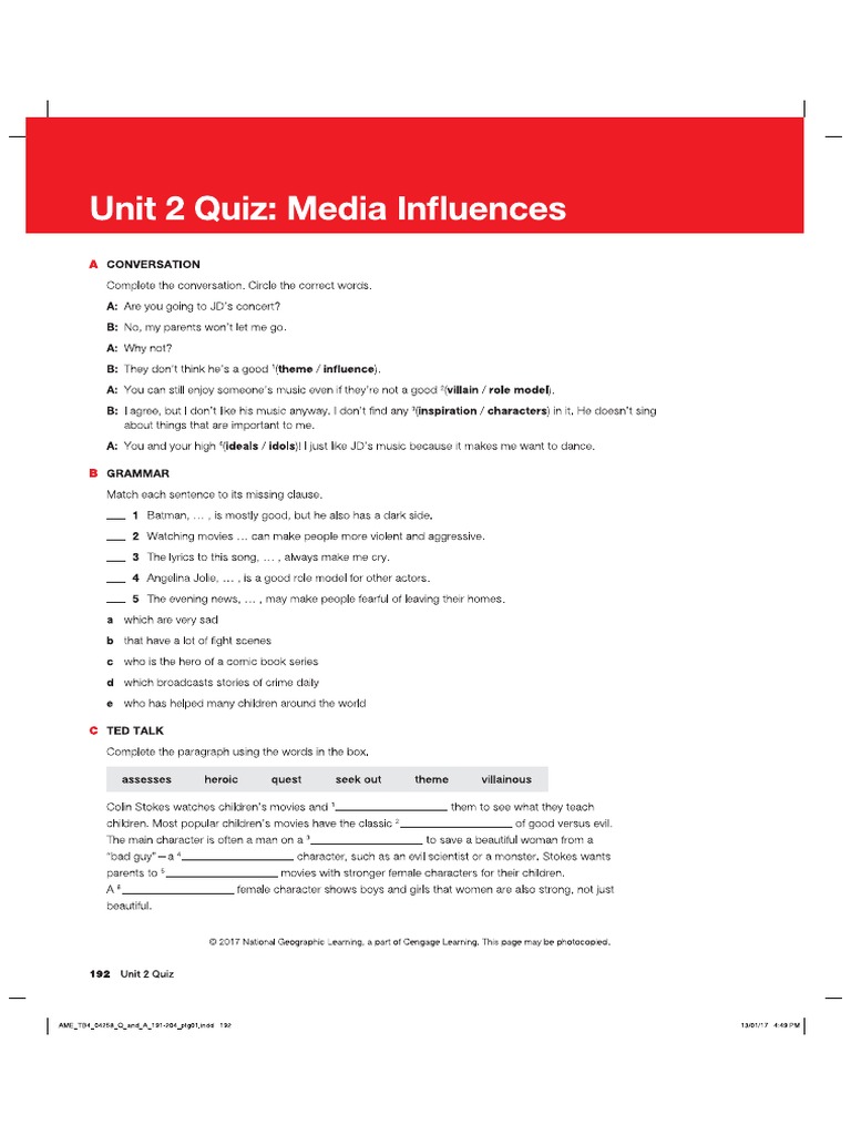 Unit 2 Quiz Media Influences | PDF
